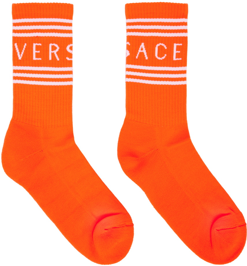Versace Orange 90s Vintage Logo Socks Versace