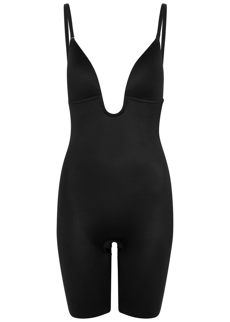 Spanx Suit Your Fancy Open-Bust Mid-Thigh Bodysuit Black Spanx