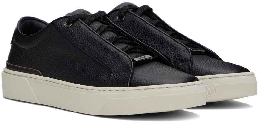 BOSS Black Grained Leather Logo Sneakers BOSS