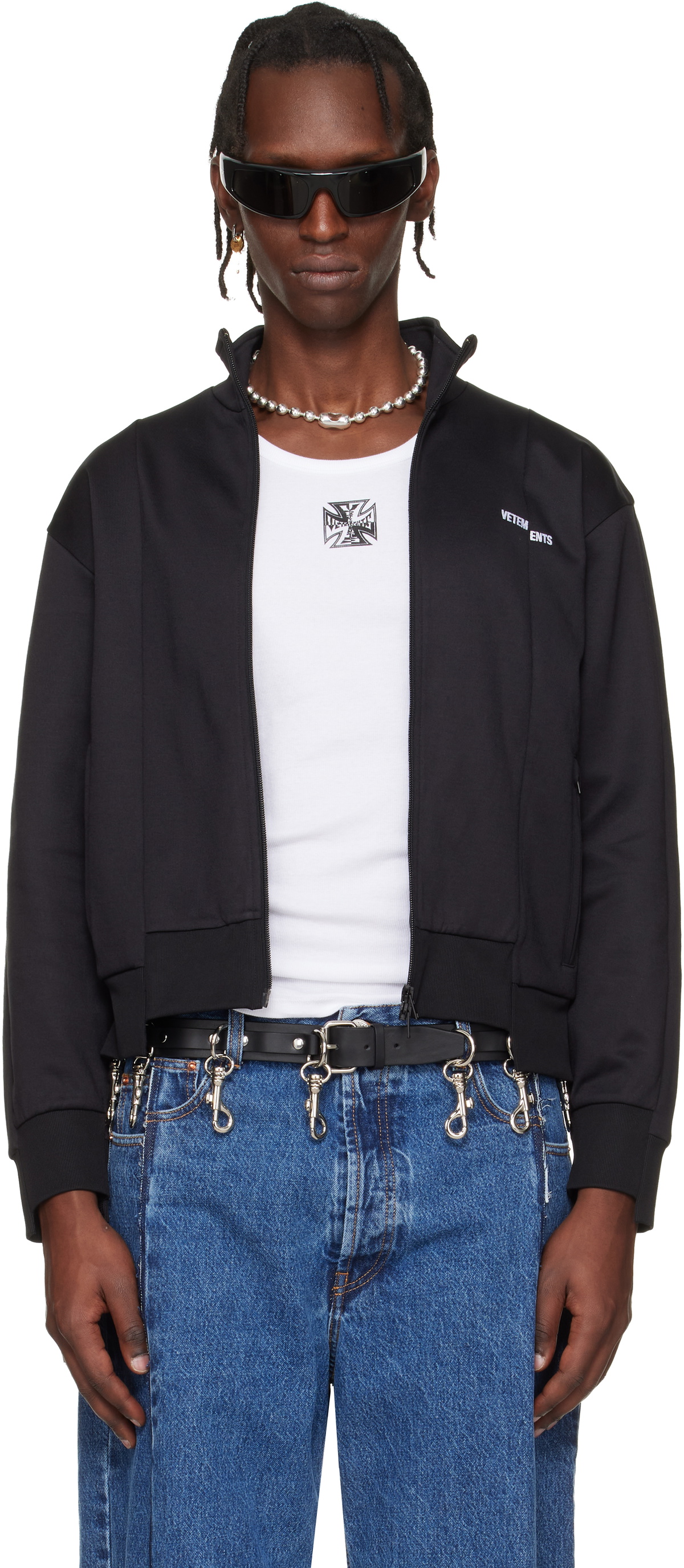 VETEMENTS Black Cut-Up Athletic Zip-Up Track Jacket Vetements