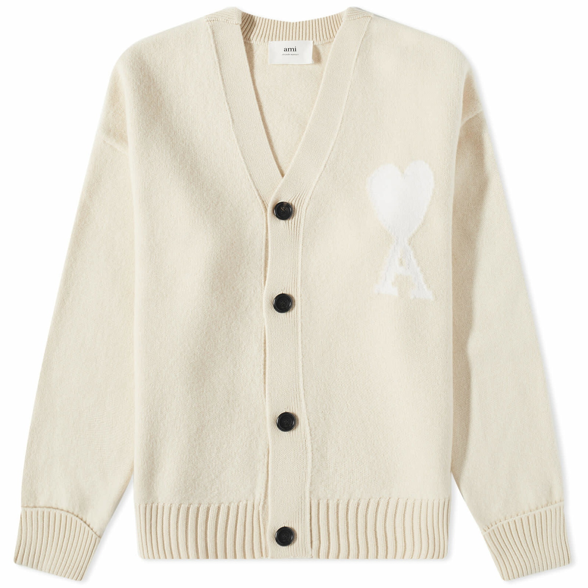 AMI Men's Tonal A Heart Cardigan in Vanilla/White AMI