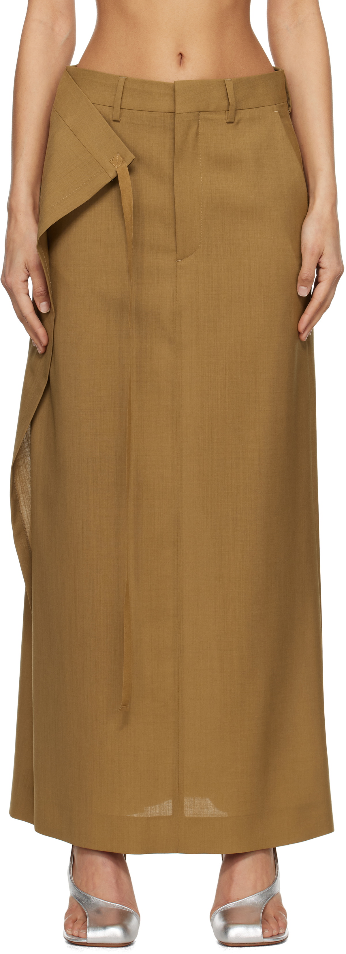MM6 Maison Margiela Tan Tailoring Wool Canvas Tie Maxi Skirt MM6 Maison Margiela