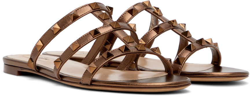 Valentino Garavani Bronze Rockstud Flat Slide Sandals Valentino Garavani