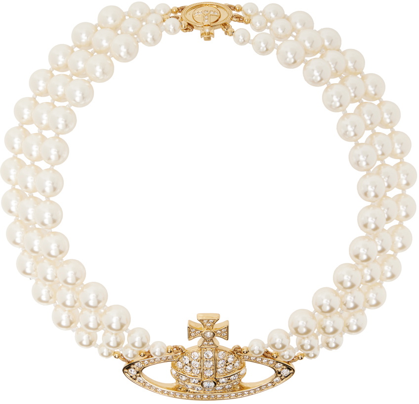 Vivienne Westwood White Three Row Pearl Bas Relief Necklace Vivienne ...
