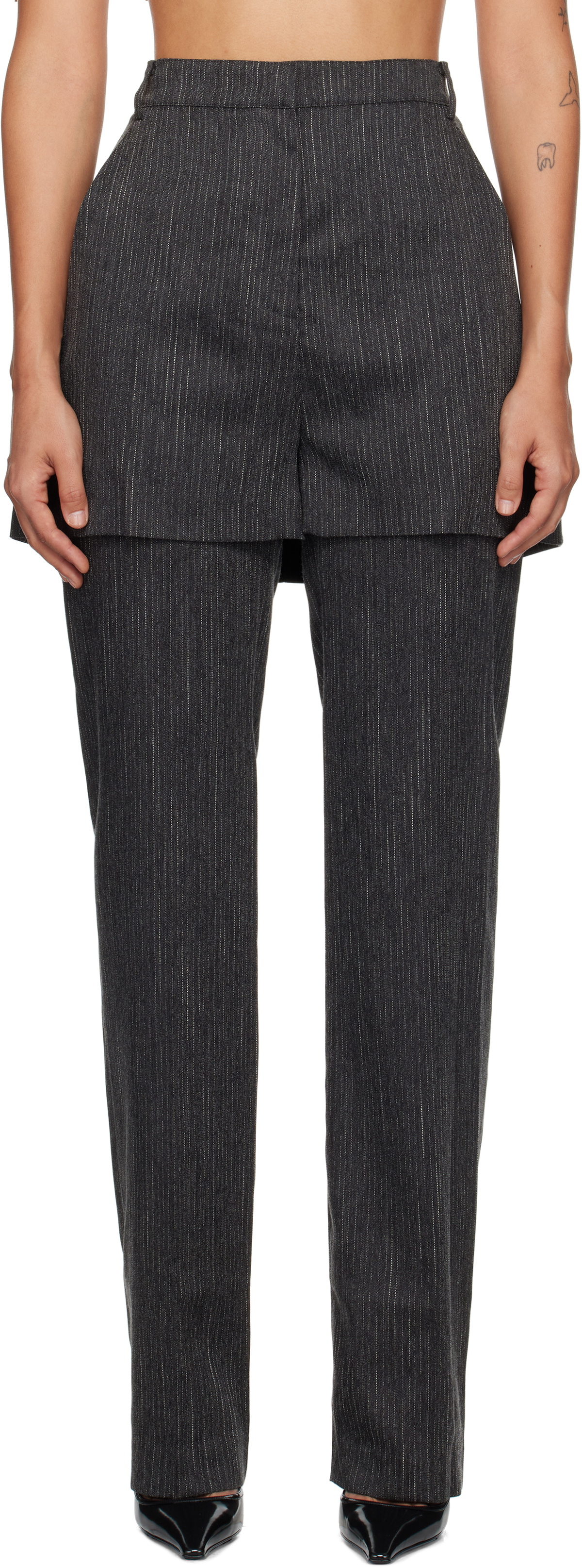 Pushbutton Gray Shorts Layered Trousers Pushbutton