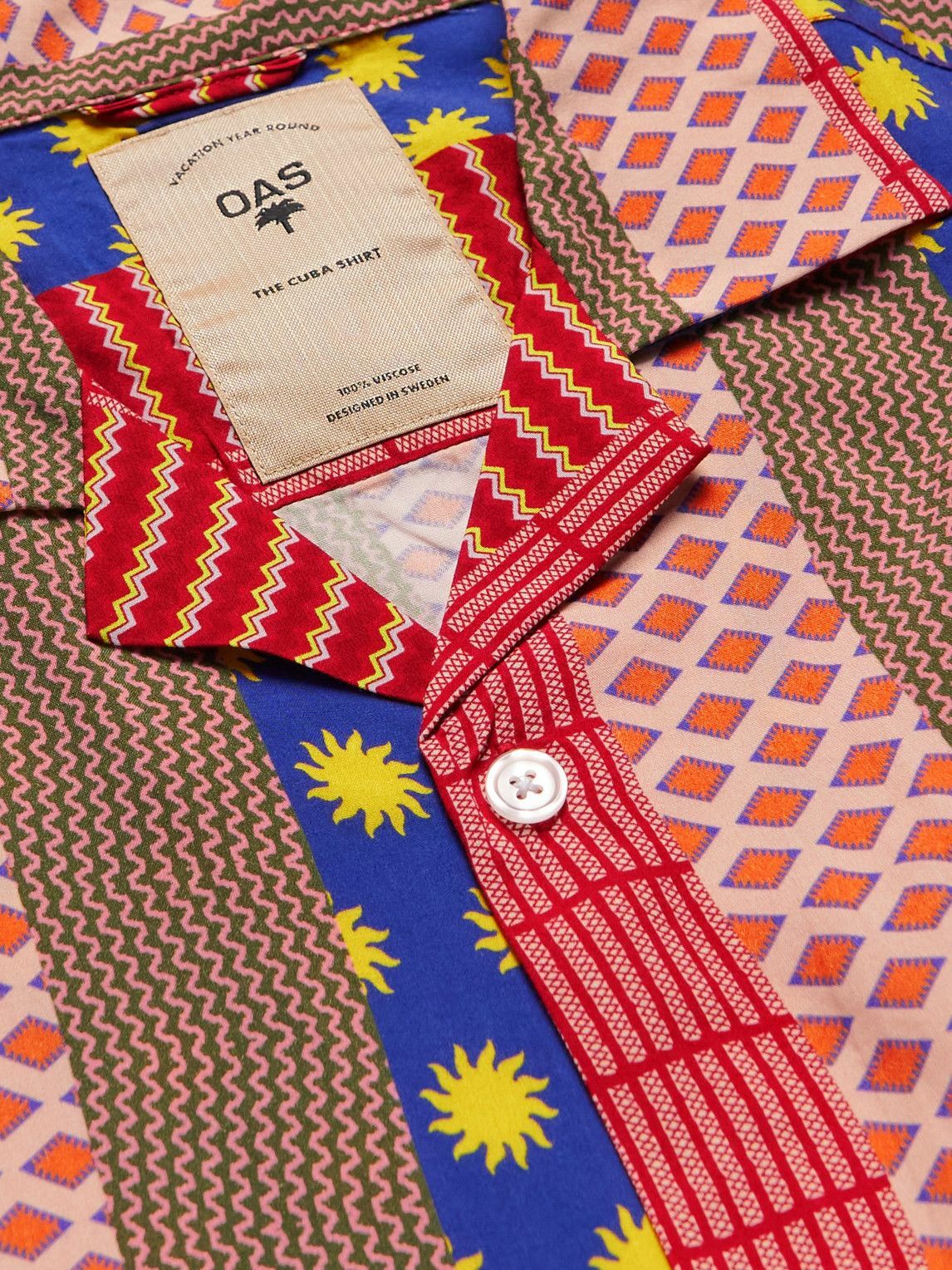 OAS - Mixtape Camp-Collar Printed Woven Shirt - Red OAS