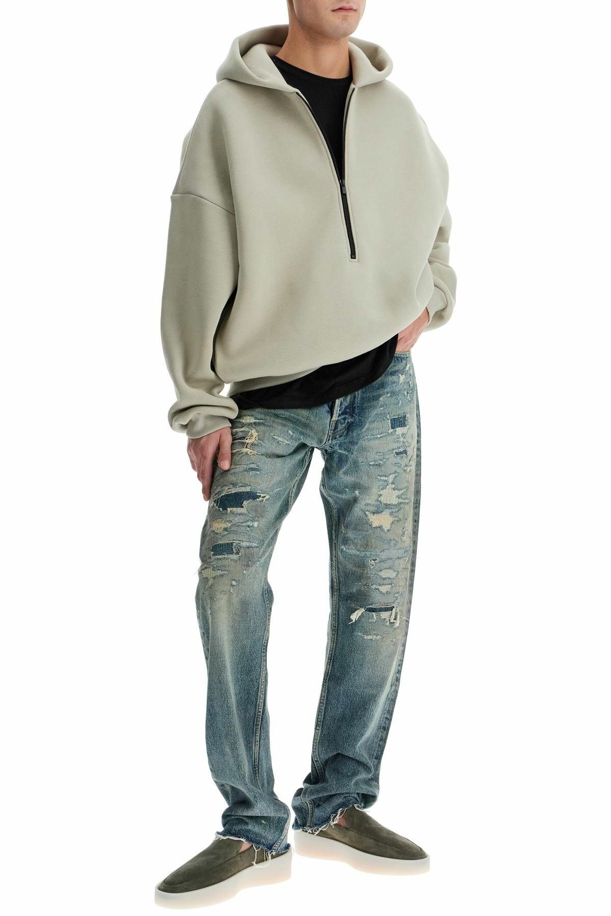 FEAR OF GOD distressed straight cut jeans with a Light blue Fear Of God