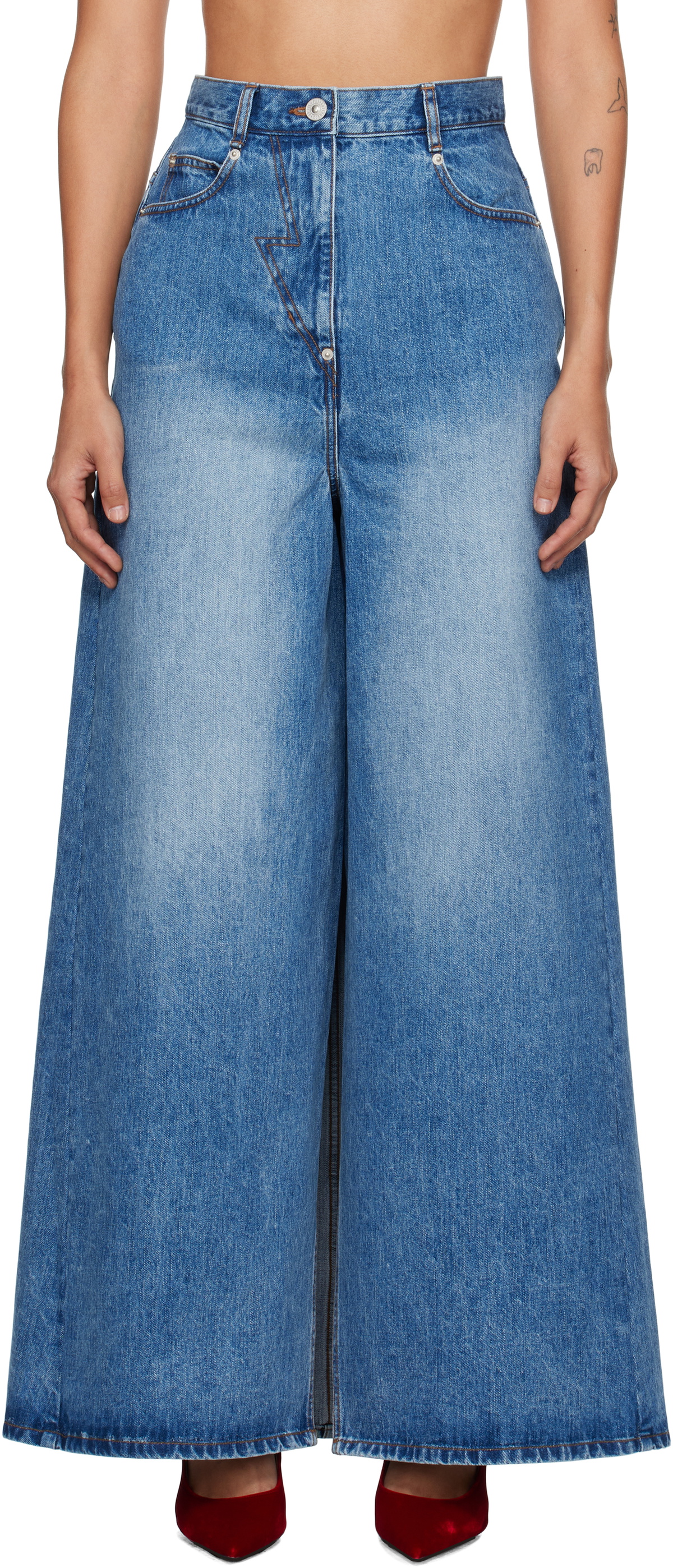 Pushbutton Blue Wide Denim Maxi Skort Pushbutton