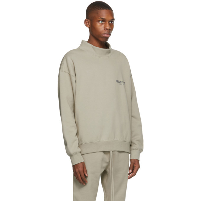 Essentials Khaki Logo Mock Neck Sweatshirt Essentials