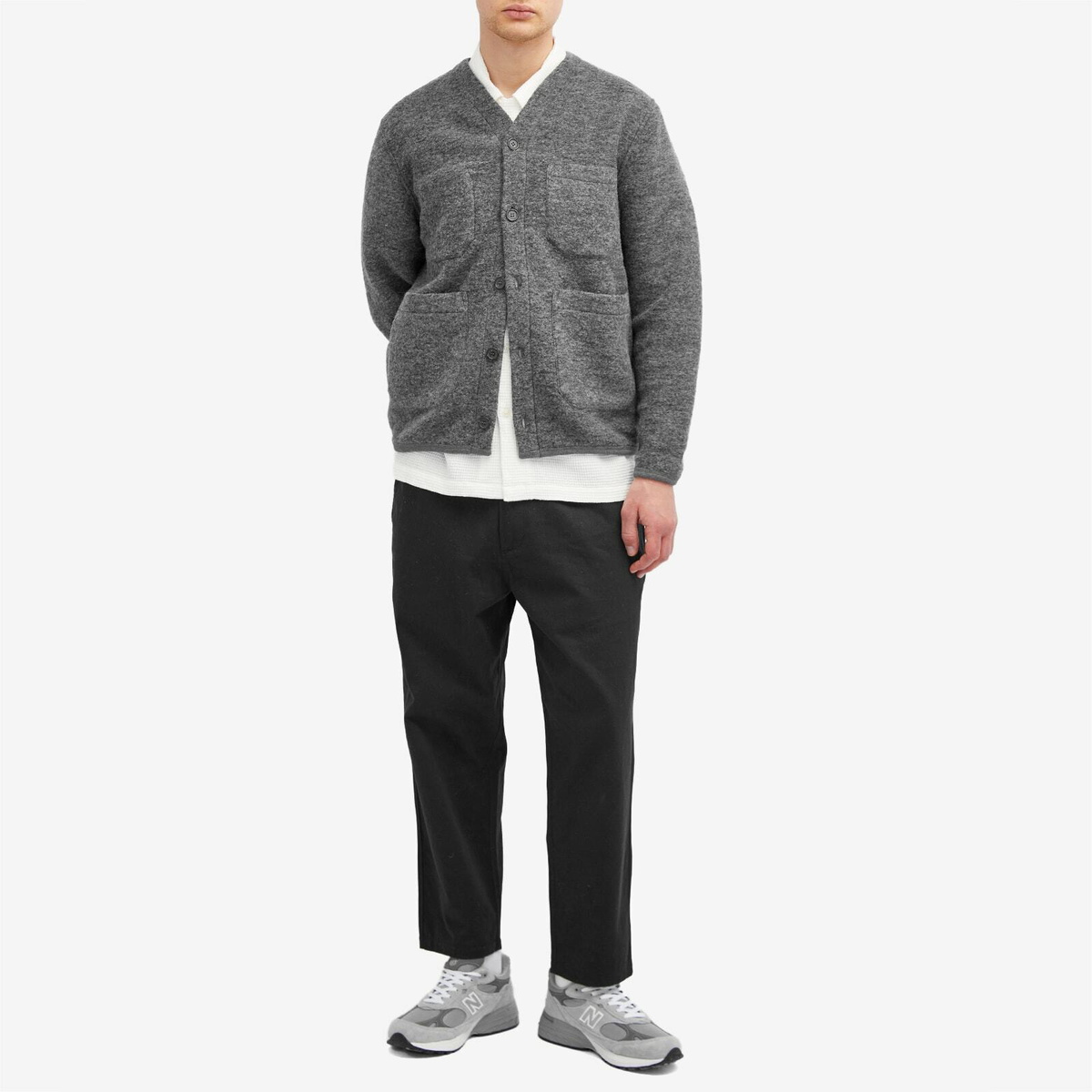 Universal Works Men's Wool Fleece Cardigan in Grey Marl Universal Works