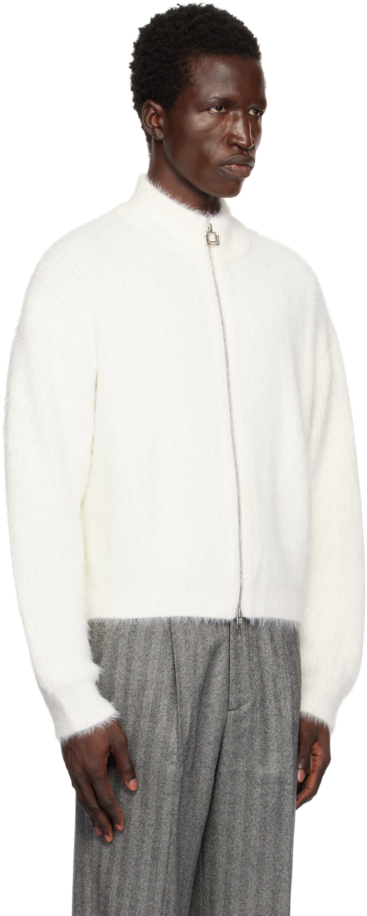 WOOYOUNGMI White High Neck Zip-up Sweater Wooyoungmi