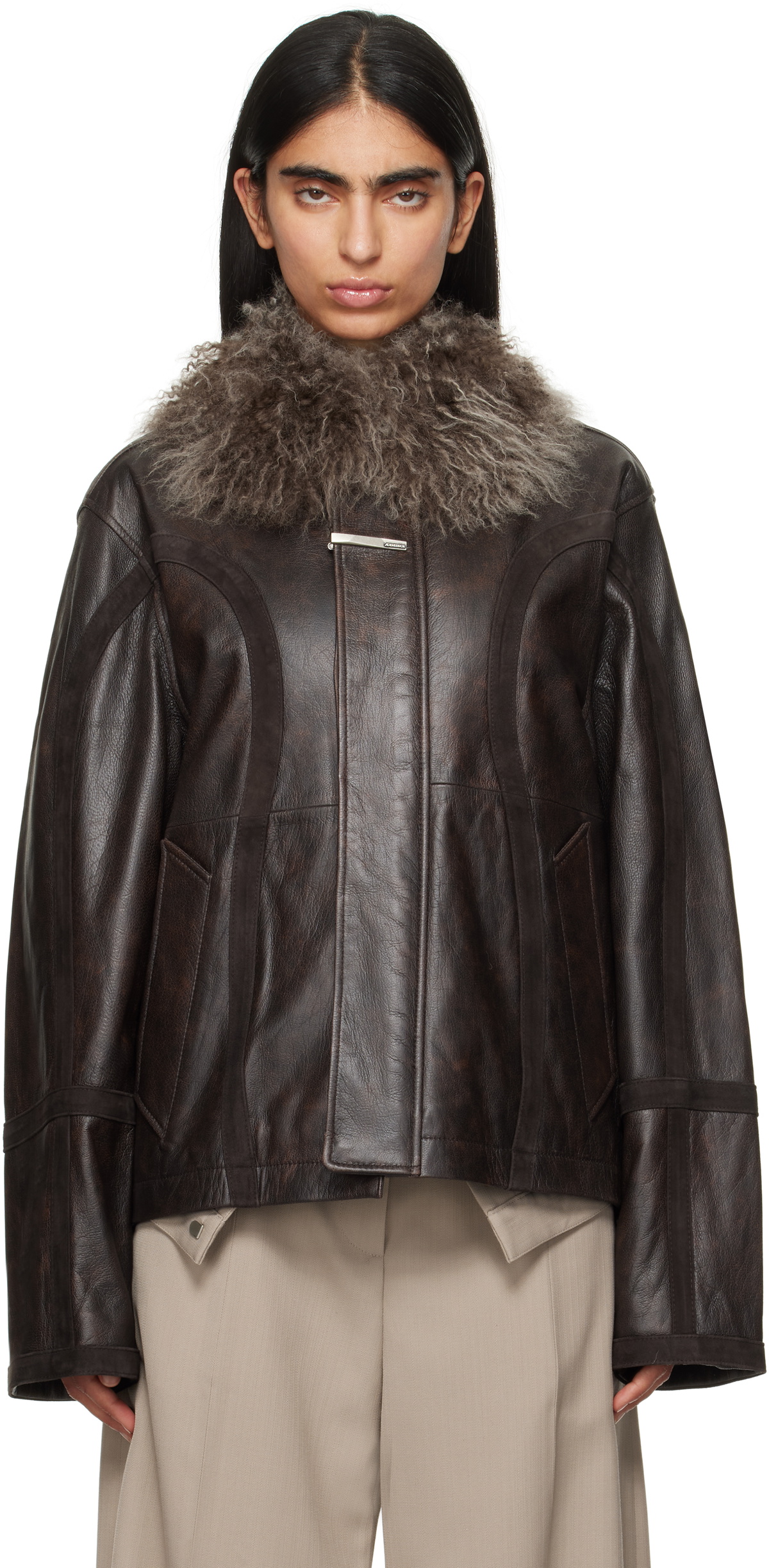 ADER error Brown Detailed Leather Jacket ADER error