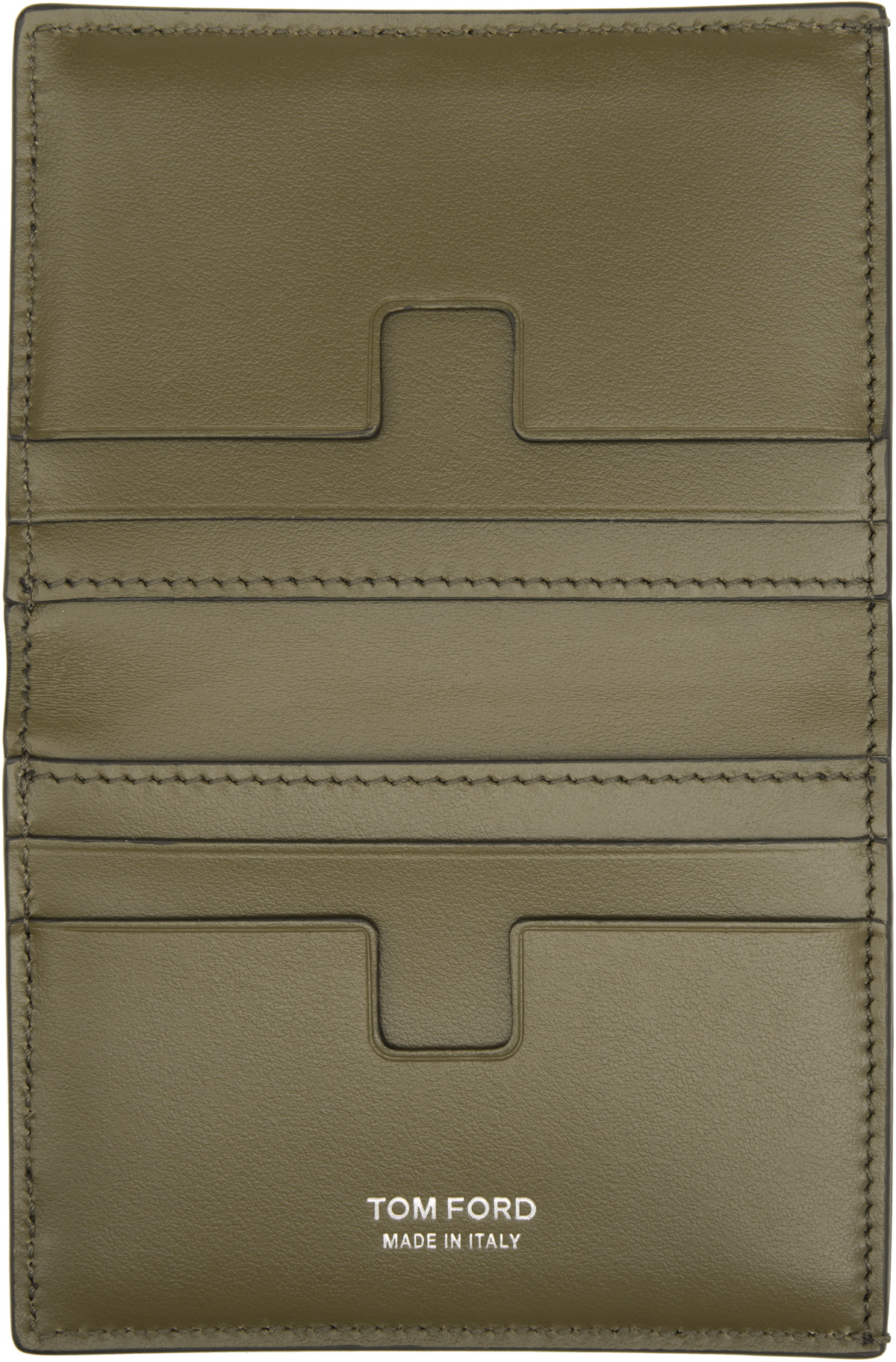 TOM FORD Khaki Small Grain T Line Bifold Card Holder TOM FORD