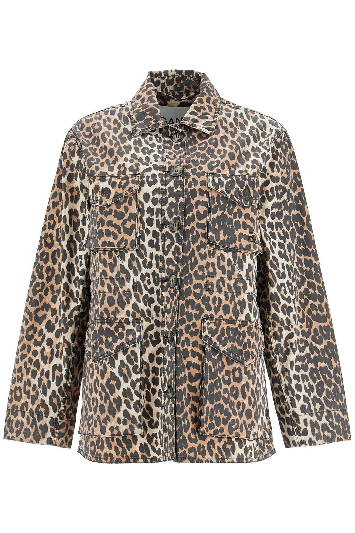 GANNI leopard print canvas overshirt Brown GANNI