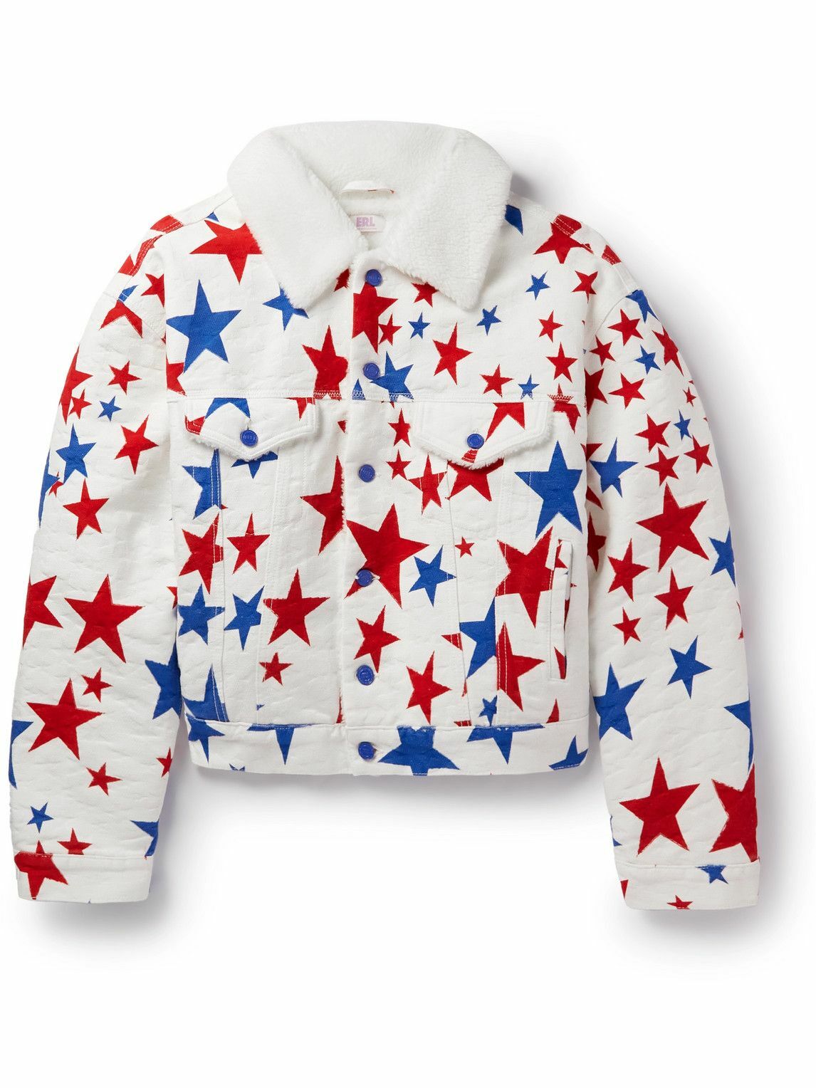 ERL - Faux Shearling-Lined Printed Denim-Jacquard Jacket - White ERL