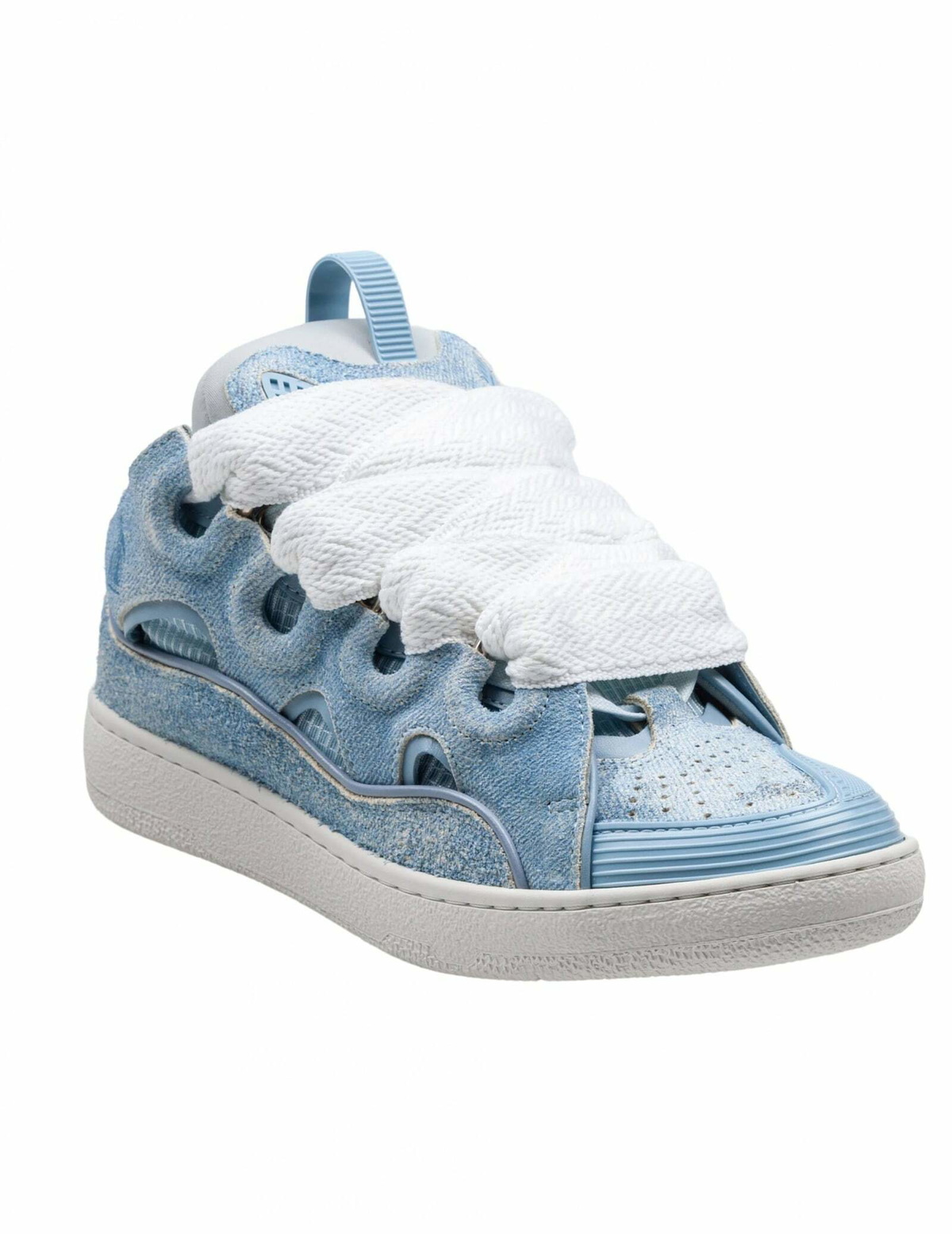 Lanvin Curb Sneakers In Leather And Mesh Color Denim Blue Lanvin