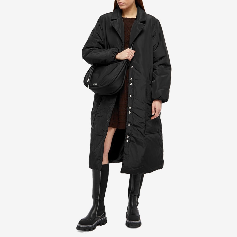 GANNI Women's Light Padded Longline Coat in Black GANNI