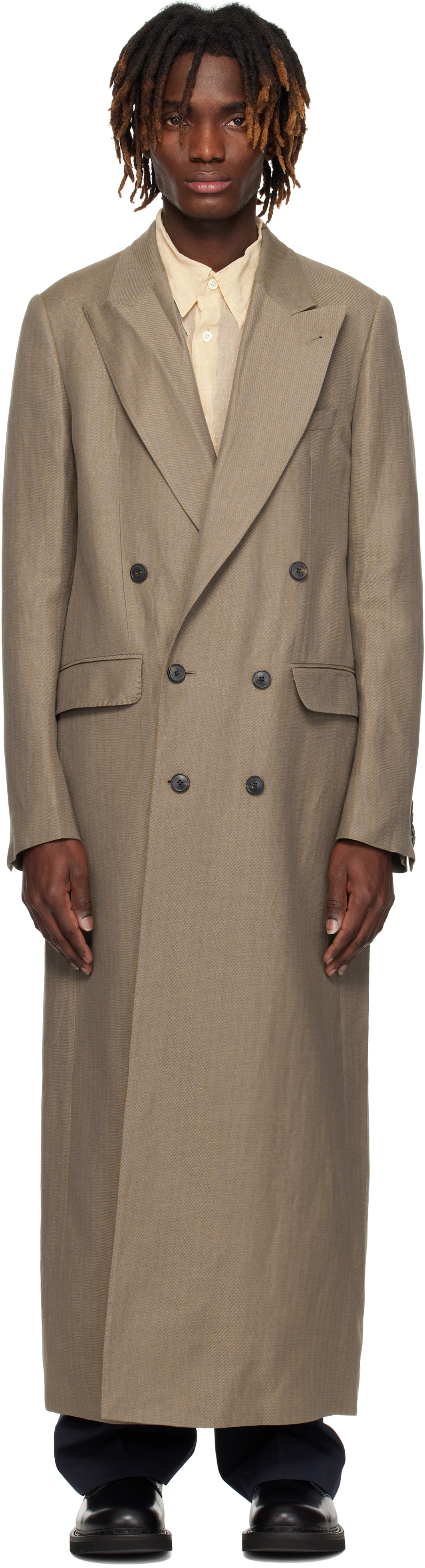 Dries Van Noten Tan Double-Breasted Coat Dries Van Noten
