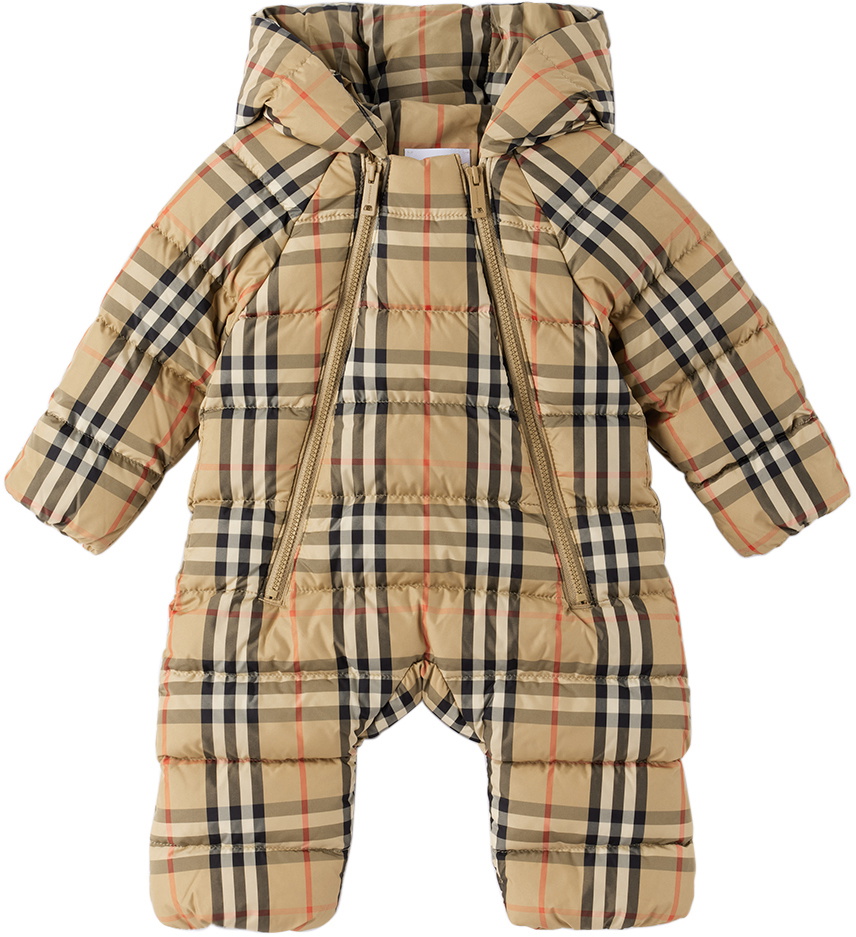 Burberry Baby Beige Check Down Snowsuit Burberry