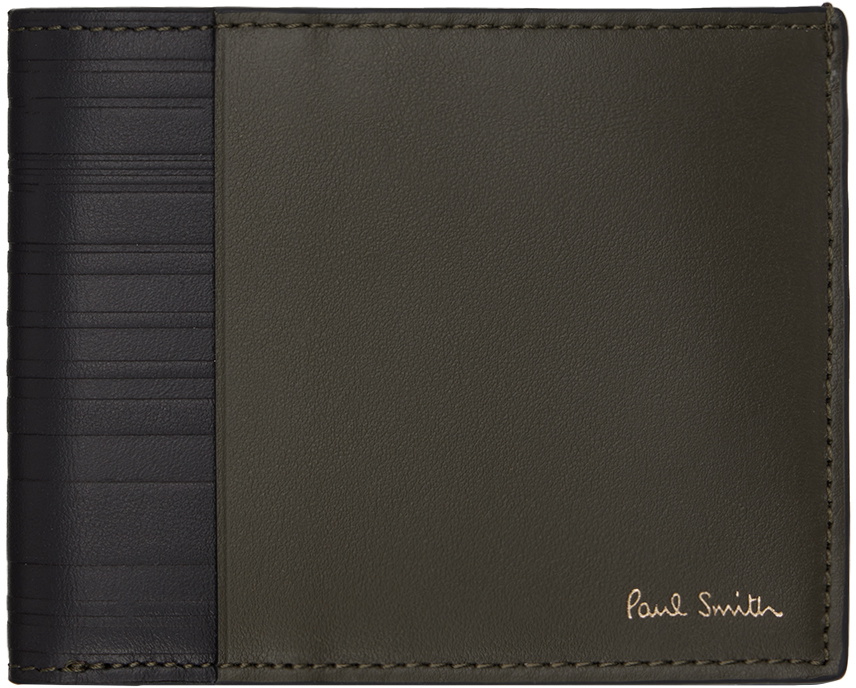 Paul Smith Khaki & Black Leather Shadow Stripe Billfold Wallet Paul Smith