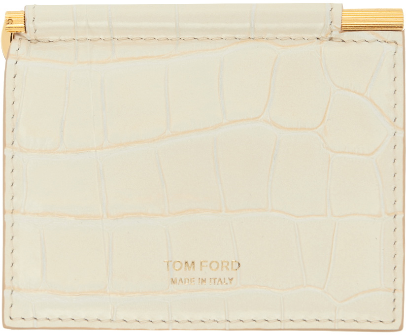 TOM FORD Off-White Shiny Croc Folding Money Clip Card Holder TOM FORD