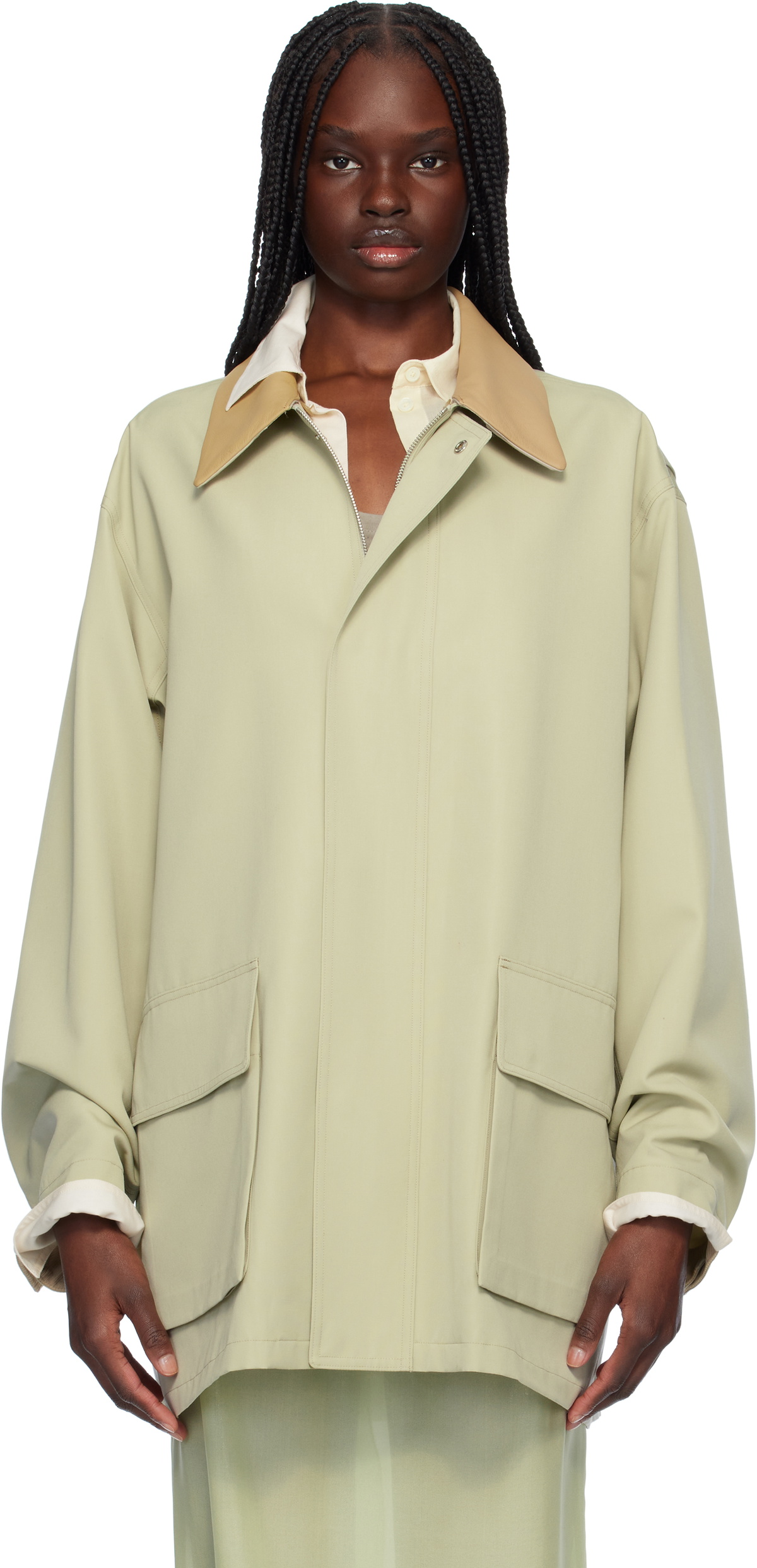 AURALEE Green Wool Max Canvas Jacket Auralee