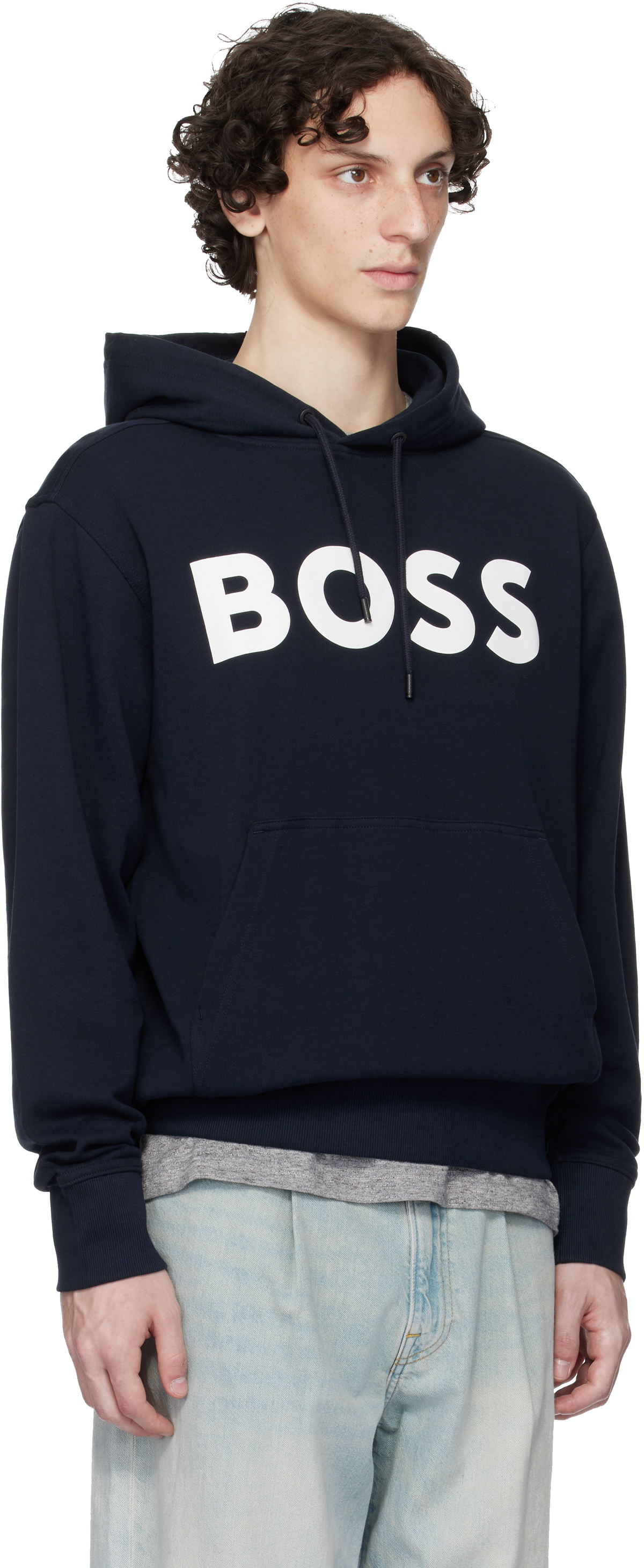 BOSS Navy Relaxed-Fit Large Logo Hoodie BOSS