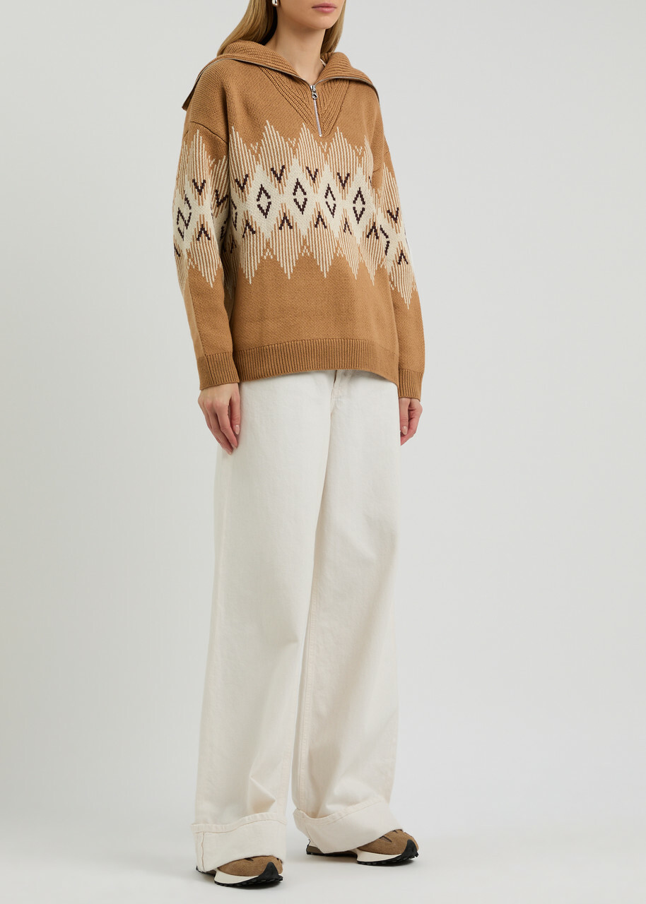 Varley Heidi Patterned-intarsia Knitted Jumper Beige Varley