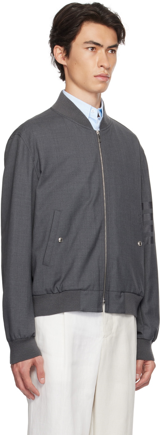 Thom Browne Gray 4-Bar Bomber Jacket Thom Browne