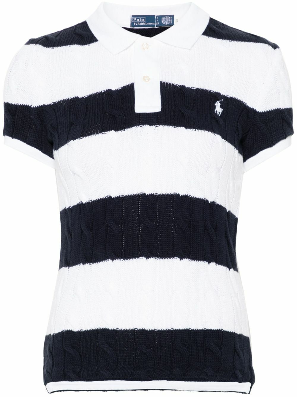 Polo Ralph Lauren Blue And White Cable-Knit Cotton Polo Top Polo Ralph ...