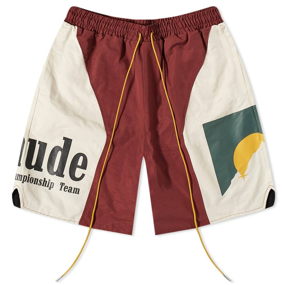 Rhude Men's Panel Logo Short in Maroon/White Rhude