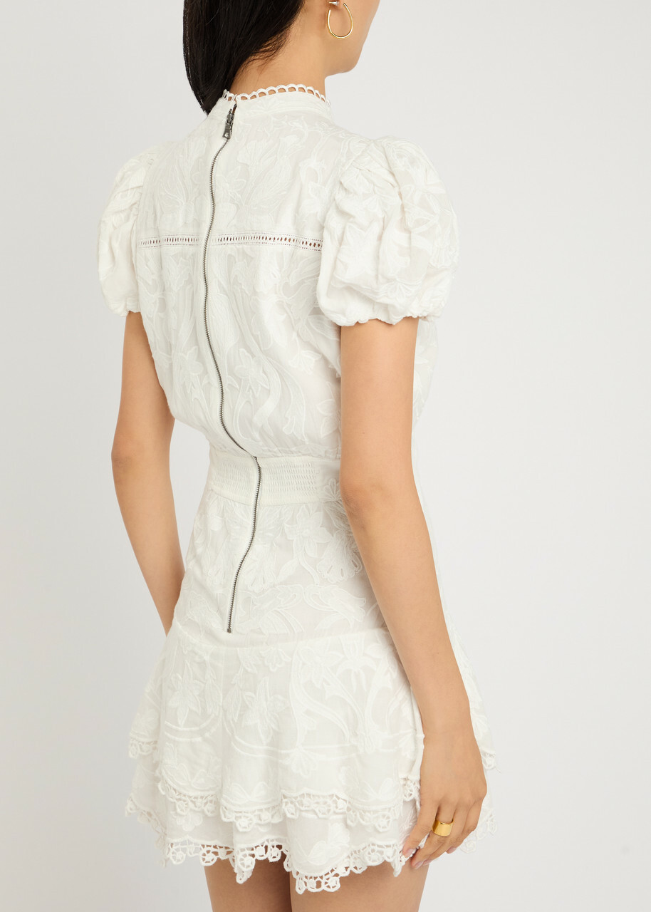 Alice + Olivia Loryn Floral-embroidered Cotton Mini Dress Off White ...