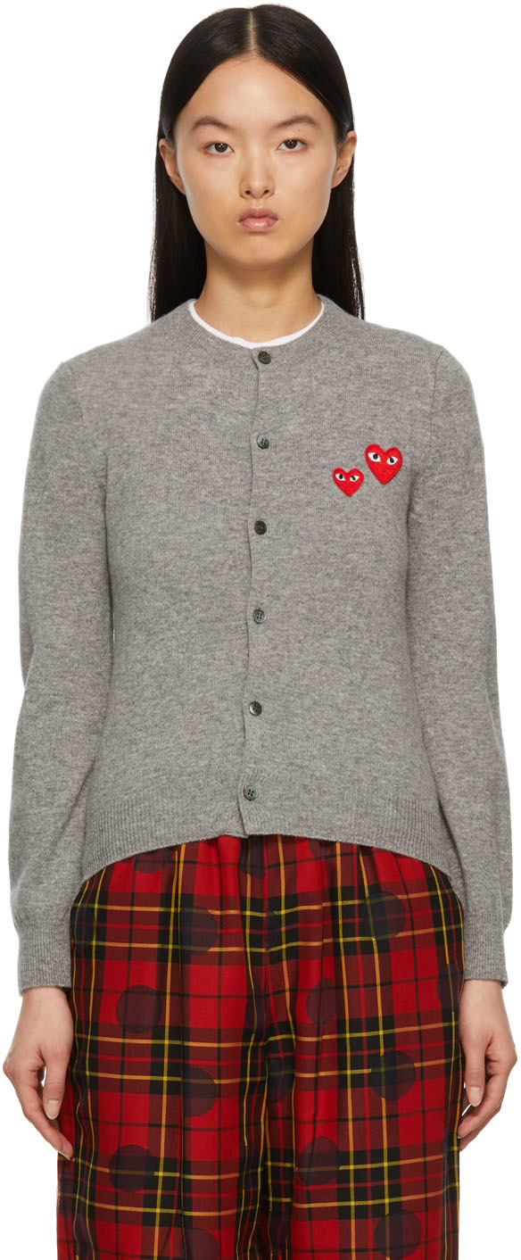 COMME des GARÇONS PLAY Grey Double Heart Cardigan Comme des Garcons Play