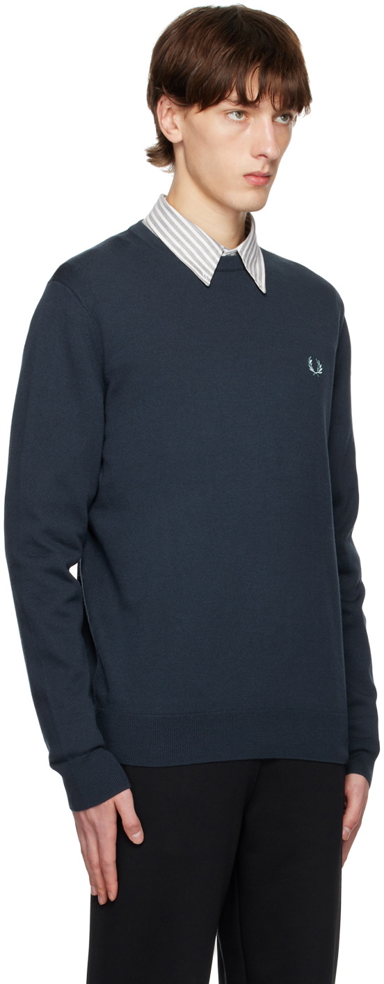 Fred Perry Navy Classic Crewneck Sweater Fred Perry