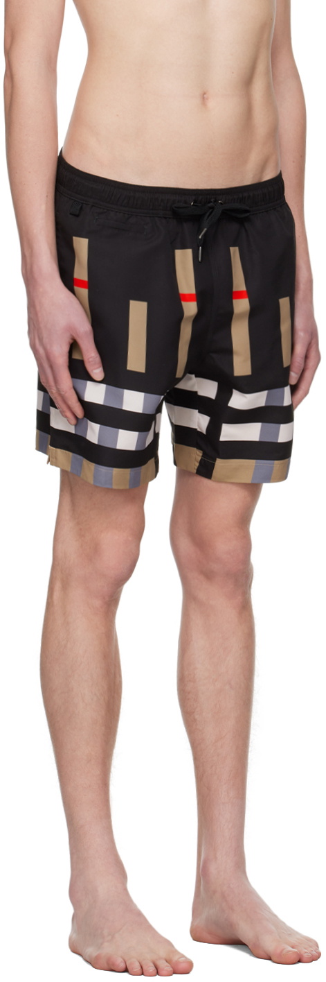 Burberry Black Sliced Check Swim Shorts Burberry