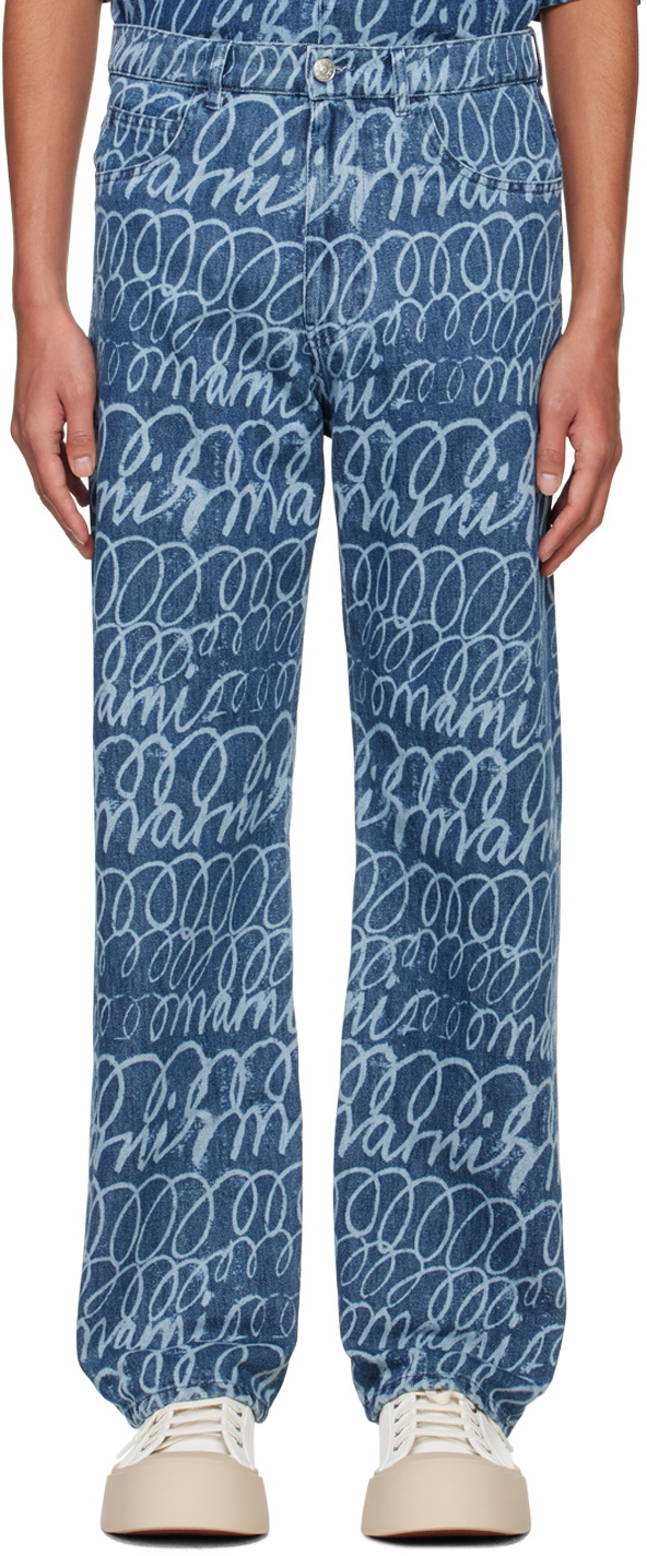 Marni Blue Scribble Motif Jeans Marni