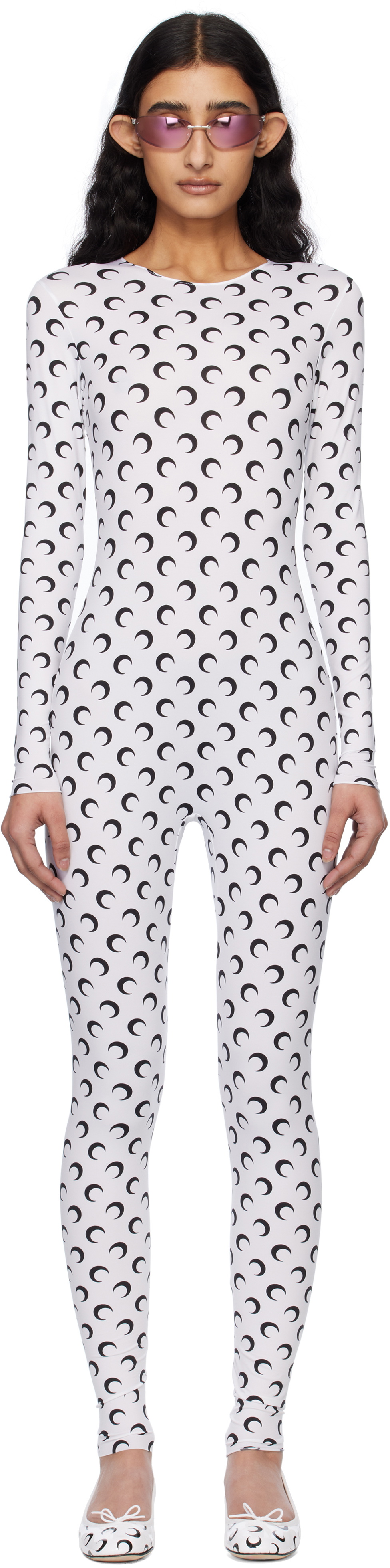 Marine Serre White & Black Recycled Jersey Moon Catsuit Marine Serre