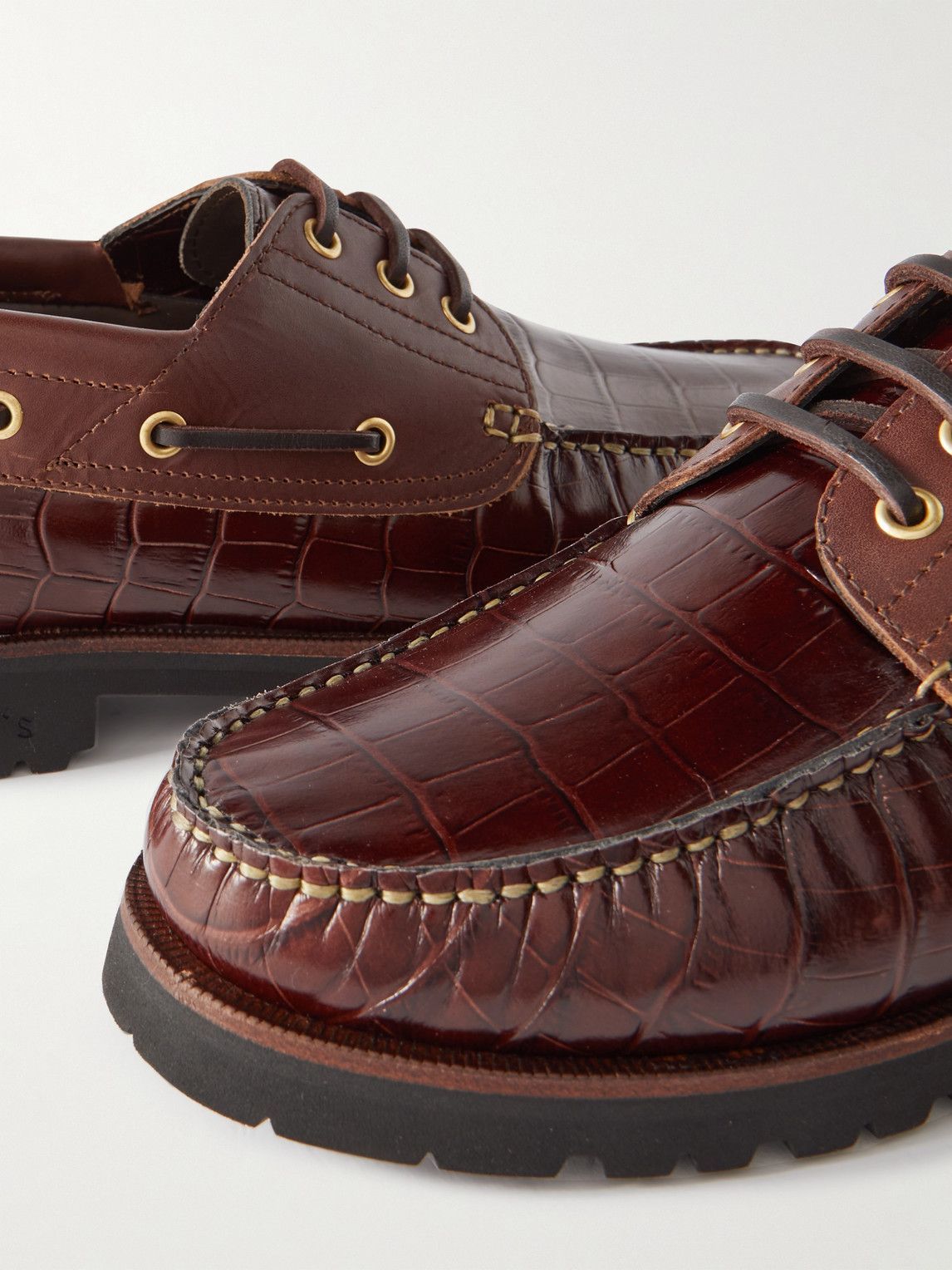 VINNY's - Aztec Croc-Effect Leather Boat Shoes - Brown VINNYs
