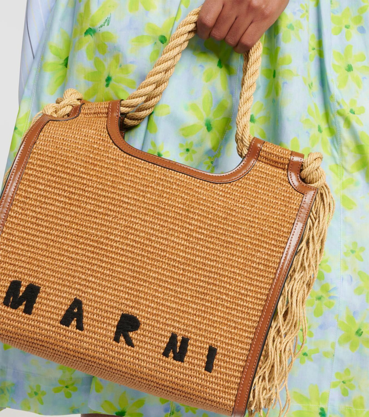 Marni Marcel Medium raffia-effect tote bag Marni