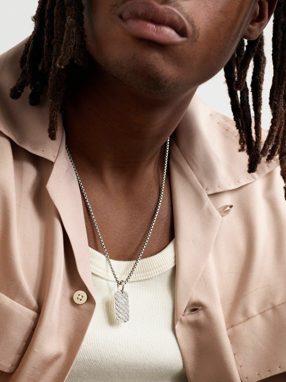 David Yurman - Chevron 18-Karat White Gold Diamond Pendant David Yurman