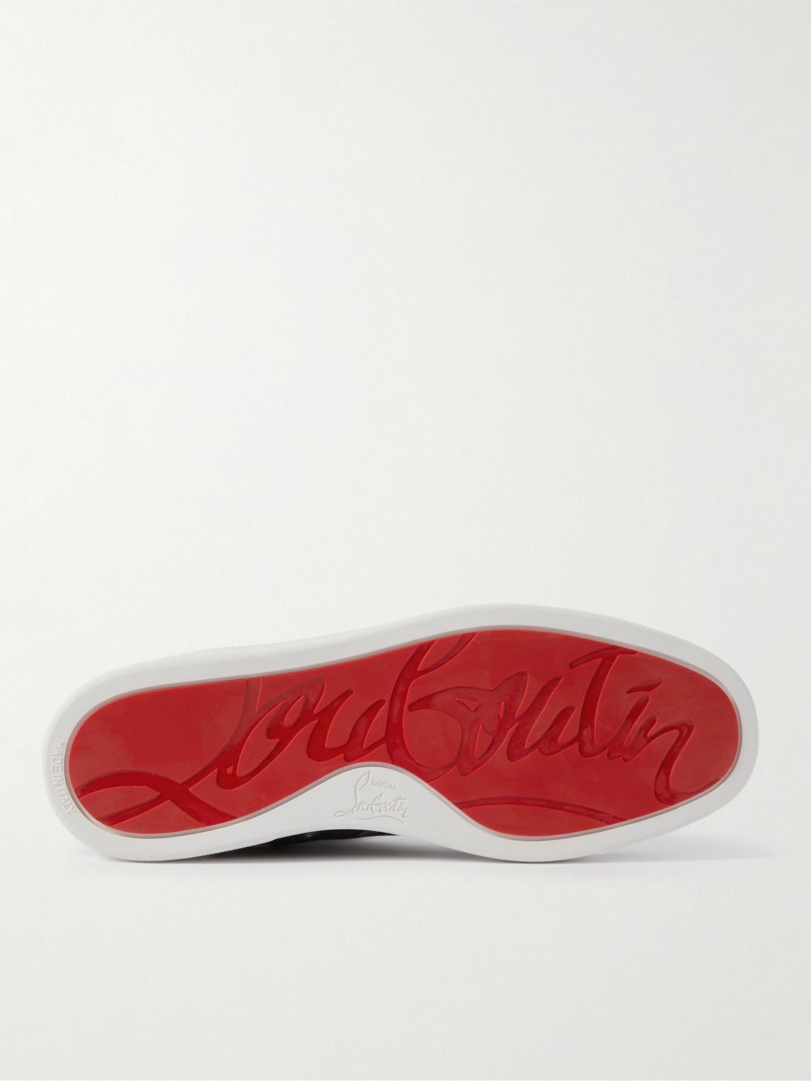 Christian Louboutin Logo Embroidered Leather Trimmed Denim High Top