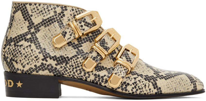 Gucci Beige Python Print Ankle Boots Gucci