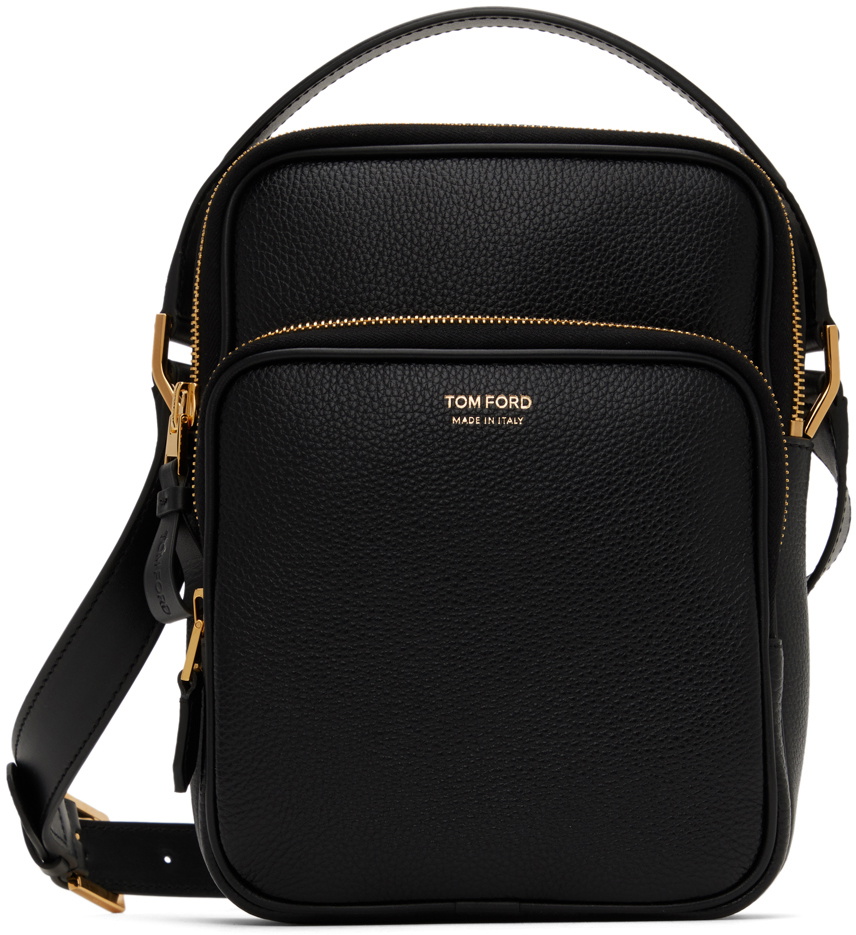 TOM FORD Black Soft Grain Leather Small Messenger Bag TOM FORD