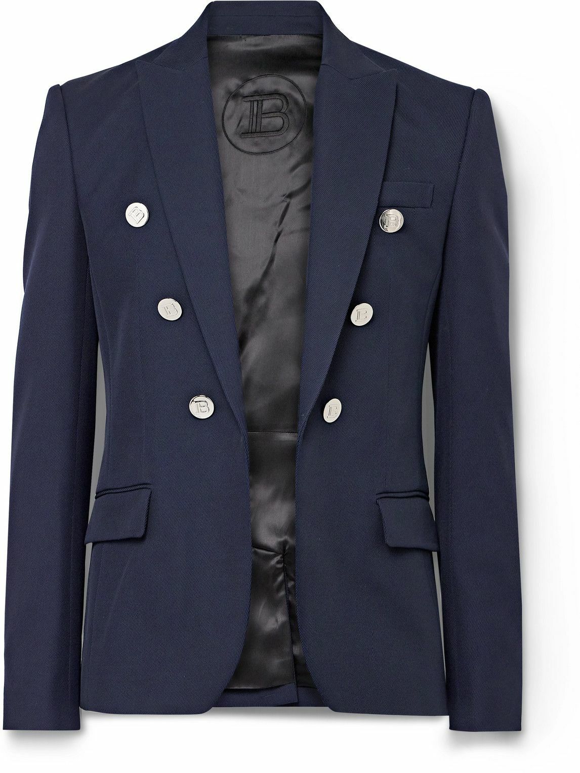 Balmain - Slim-Fit Button-Embellished Wool-Twill Blazer - Blue Balmain