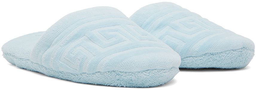 Versace Underwear Blue Greca Slippers Versace Underwear