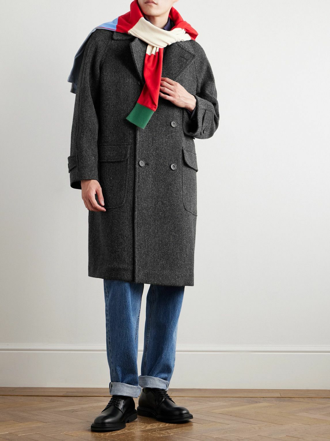 Drake's - Double-Breasted Herringbone Wool Coat - Gray Drake's