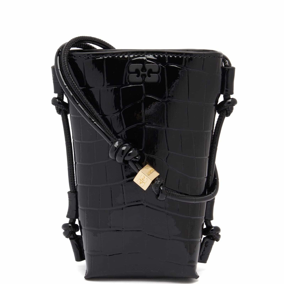 GANNI Women's Bou Crossbody Patent Croco in Black GANNI