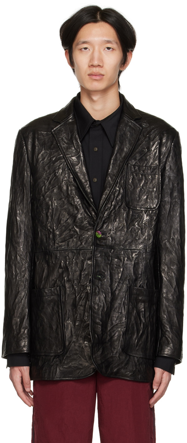 Acne Studios Black Creased Leather Jacket Acne Studios