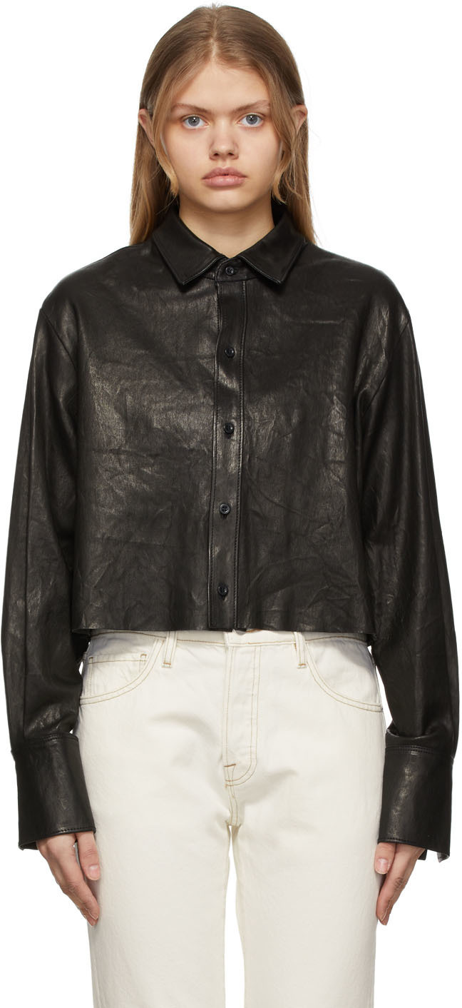 Frame Black Leather Oversized 'The Cutoff' Shirt Frame Denim