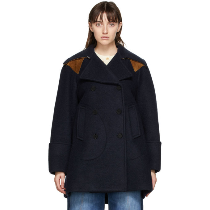 Chloe Navy Mohair Pea Coat Chloe
